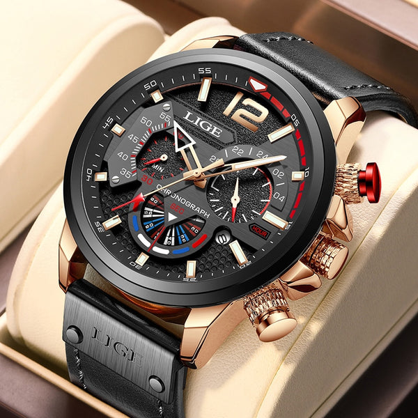 30M Waterproof Chronograph Watch with Leather Strap – The Elite Edition ...